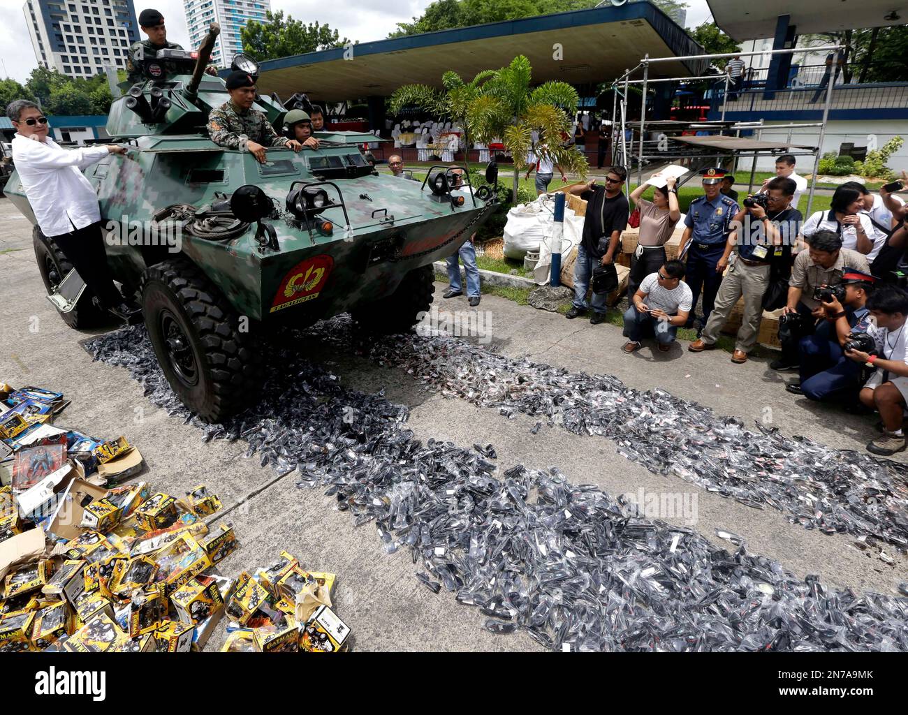 A Philippine National Police APC (Armored Personnel Carrier) is used to ...