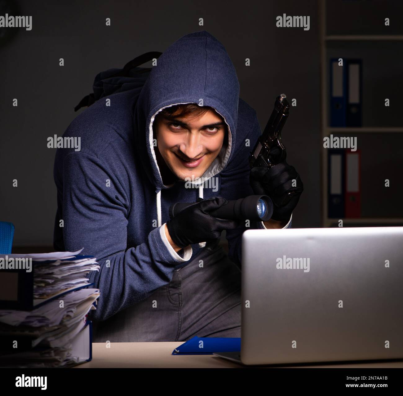 The thief trying to steal personal data in identity theft concept Stock ...