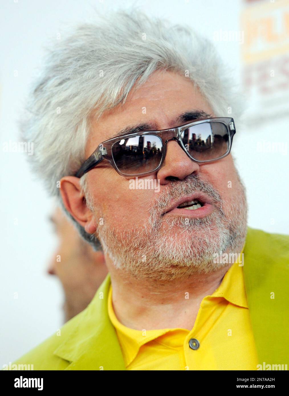 Pedro Almodovar, director of "I'm So Excited," poses at the Los Angeles ...