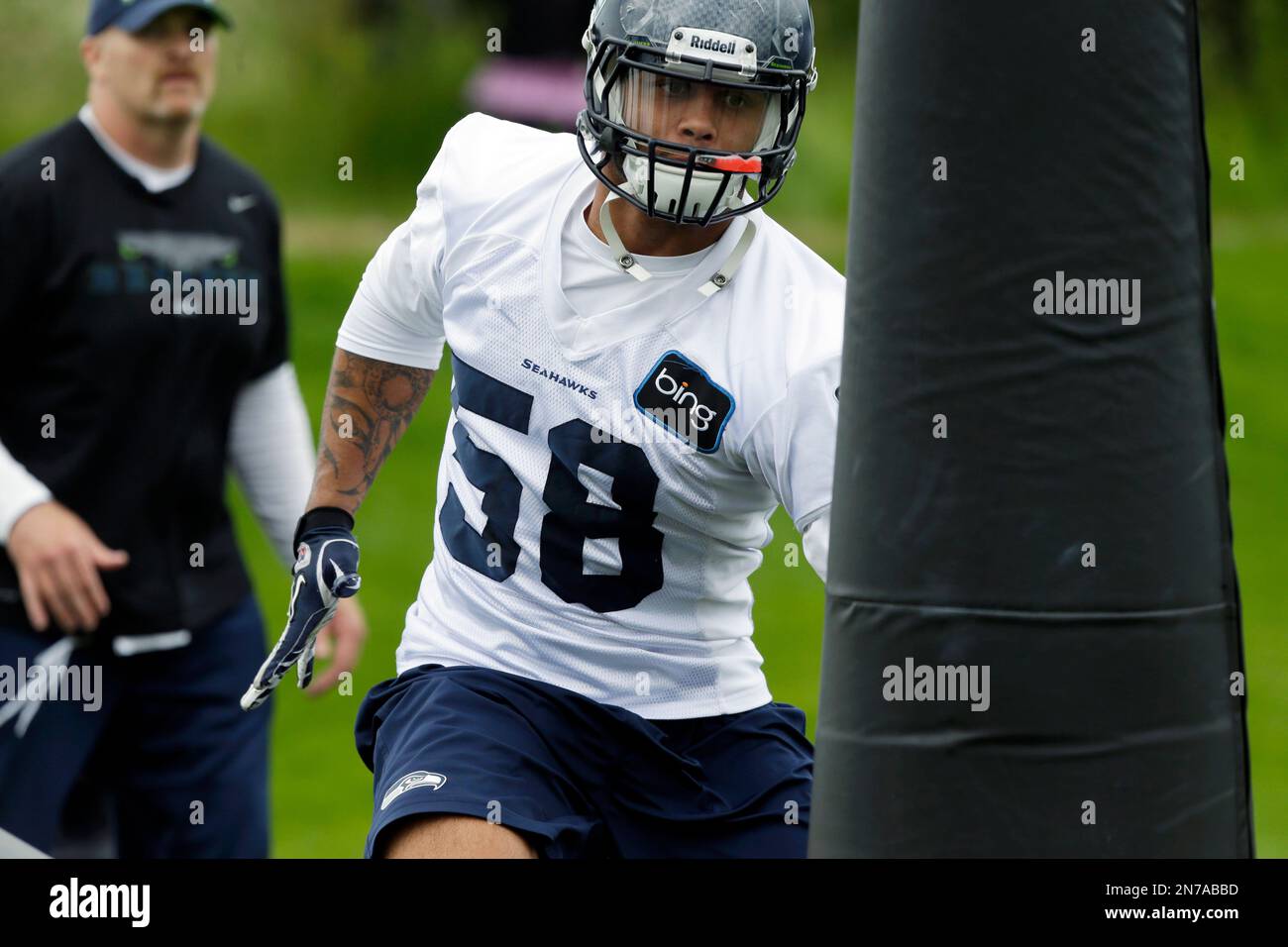 Seattle Seahawks' linebacker Ty Powell (58) takes part in practice ...