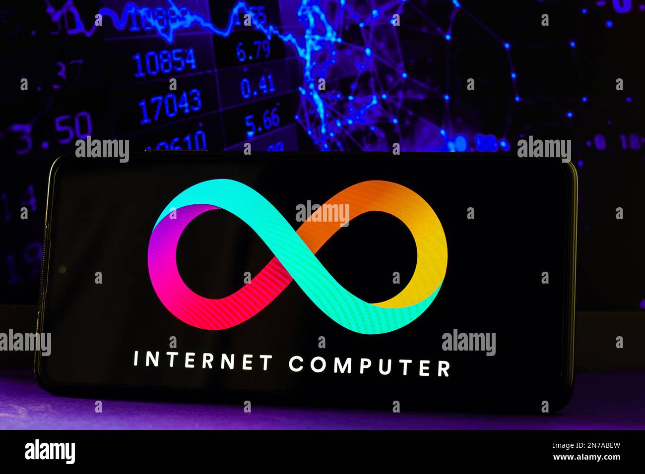 In this photo illustration the Internet Computer logo seen displayed on ...