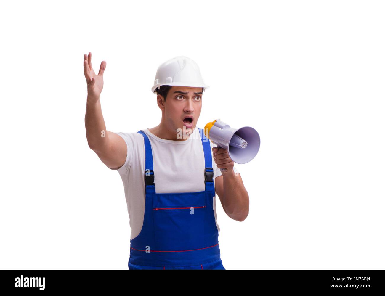 The man with megaphone isolated on white Stock Photo - Alamy