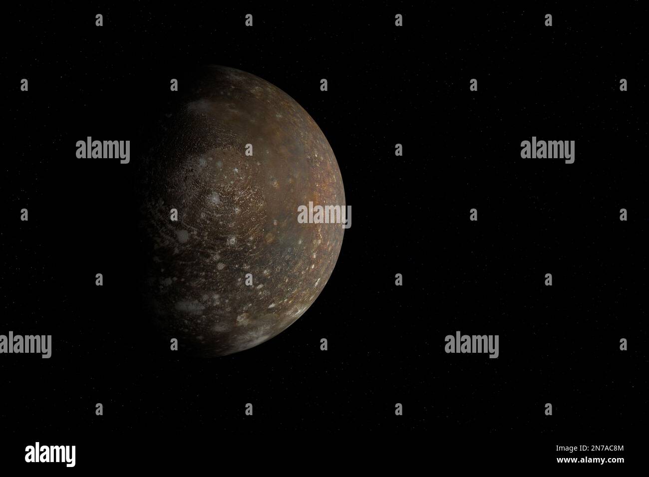 Digitally generated photograph of the Callisto, the moon of Jupiter ...