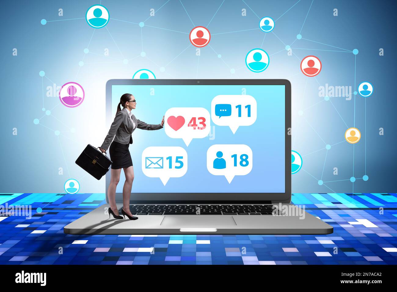 Businesswoman in the social media communication concept Stock Photo - Alamy