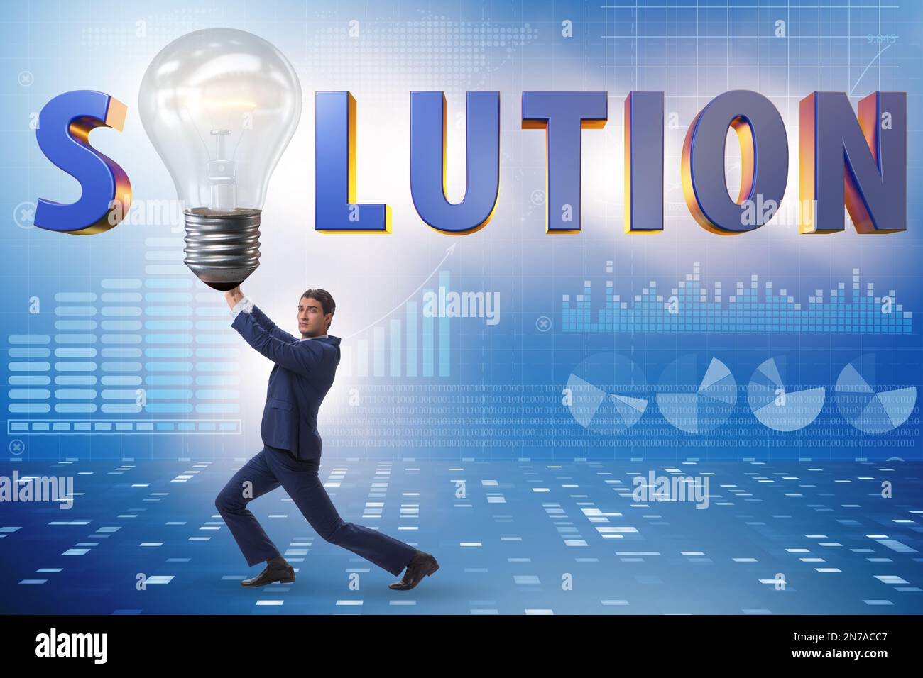 Concept of soluton with the businessman and lightbulb Stock Photo - Alamy