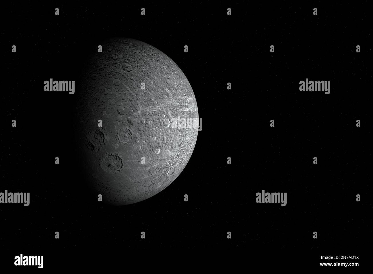 Digitally generated photograph of the Dione, the moon of Saturn Stock ...