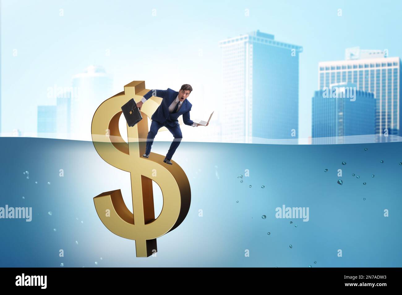 Inflation concept with the sinking dollar sign Stock Photo - Alamy