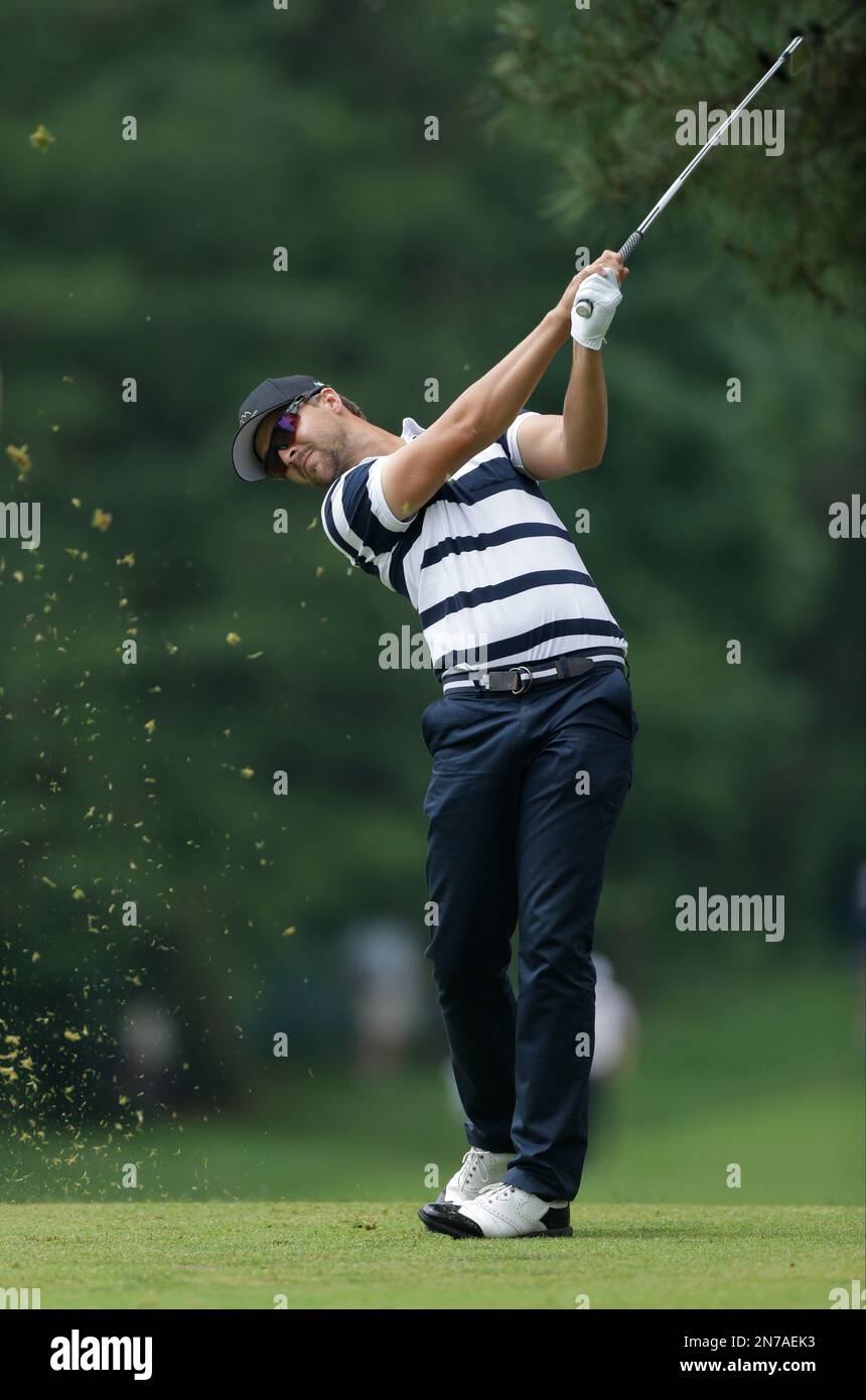 Rikard Karlberg, of Sweden, tees off on the eighth hole during the ...
