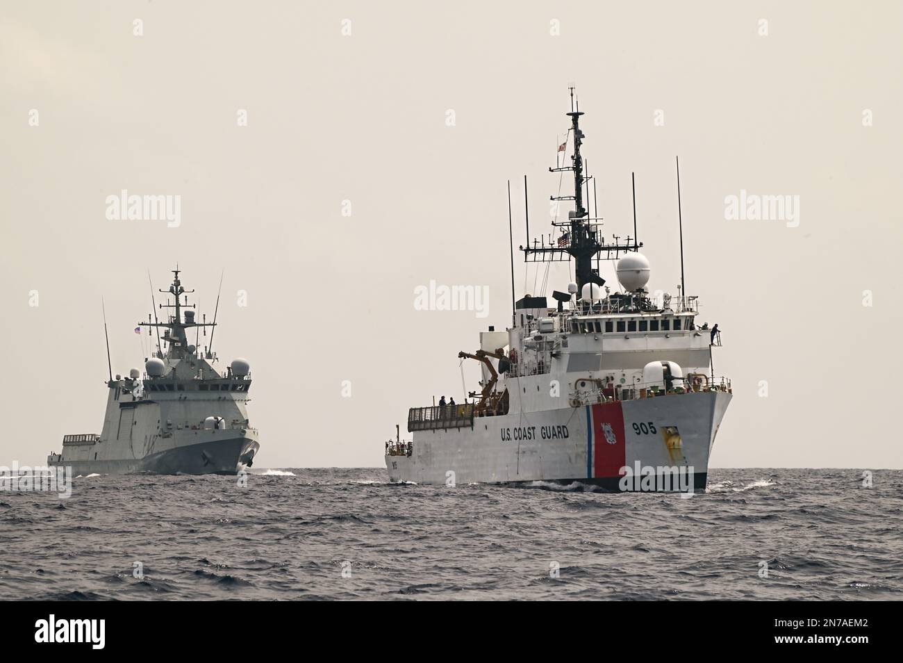 USCGC Spencer (WMEC 905) steams in formation with Spanish Navy Meteoro ...