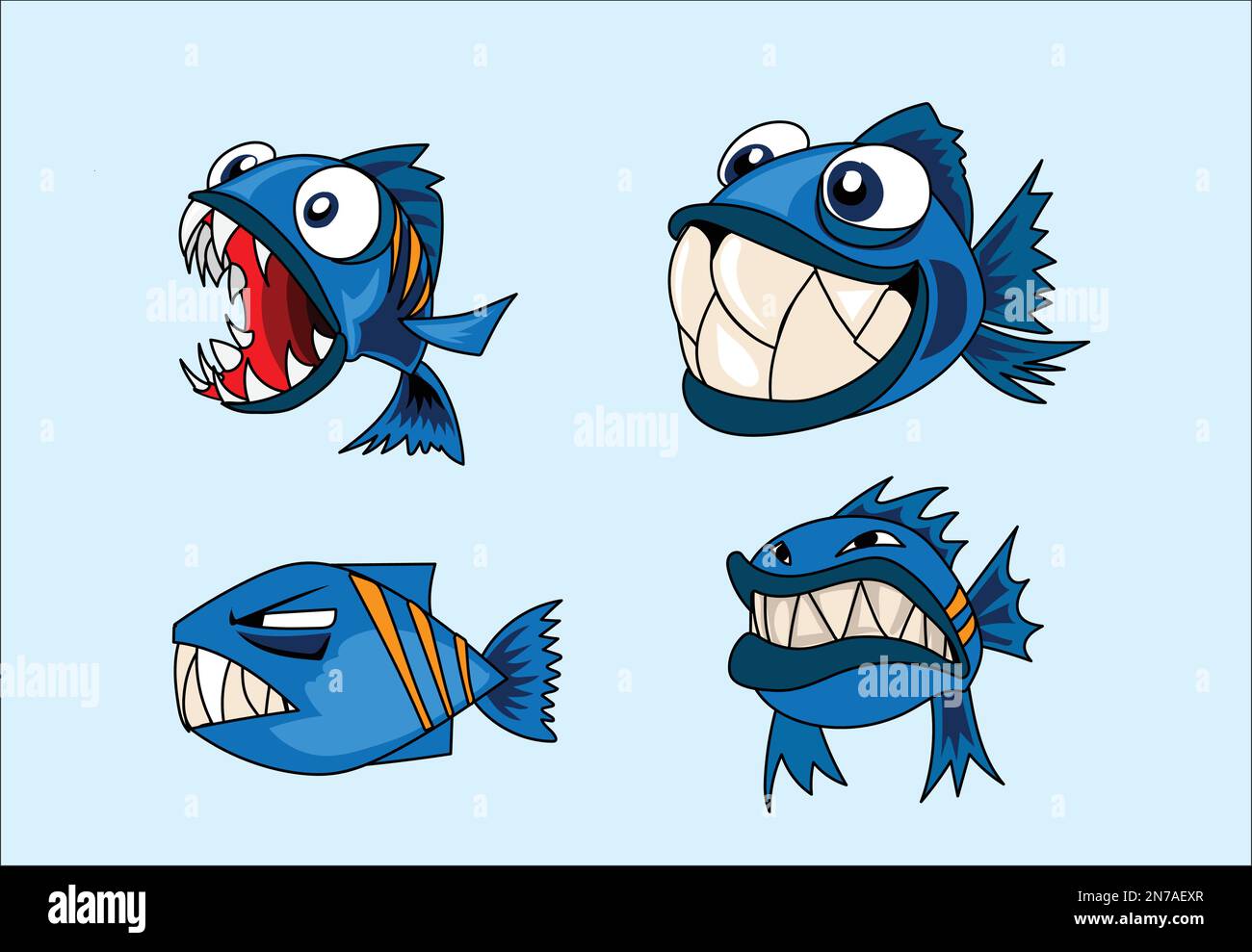 set of shark fish cartoon vector illustration on white background Pro ...