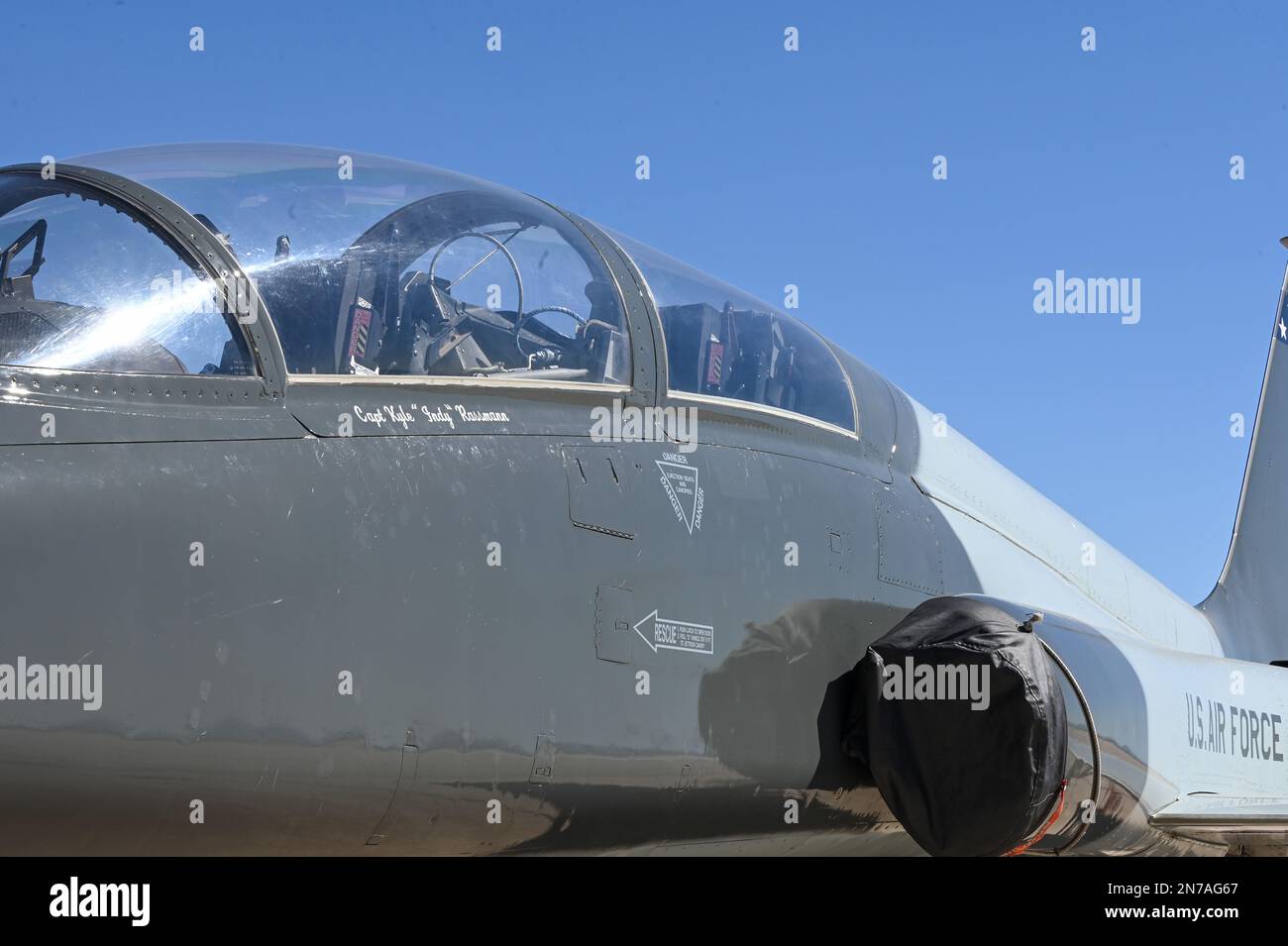 A T-38 Talon sits on the flightline at Davis-Monthan Air Force Base ...