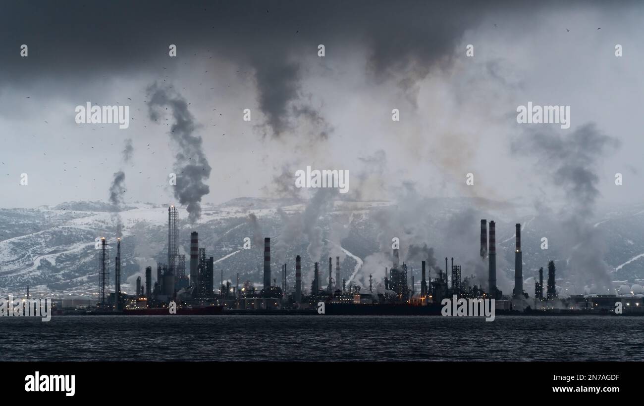 Environmental pollution. Toxic chemical gases releasing to atmosphere ...