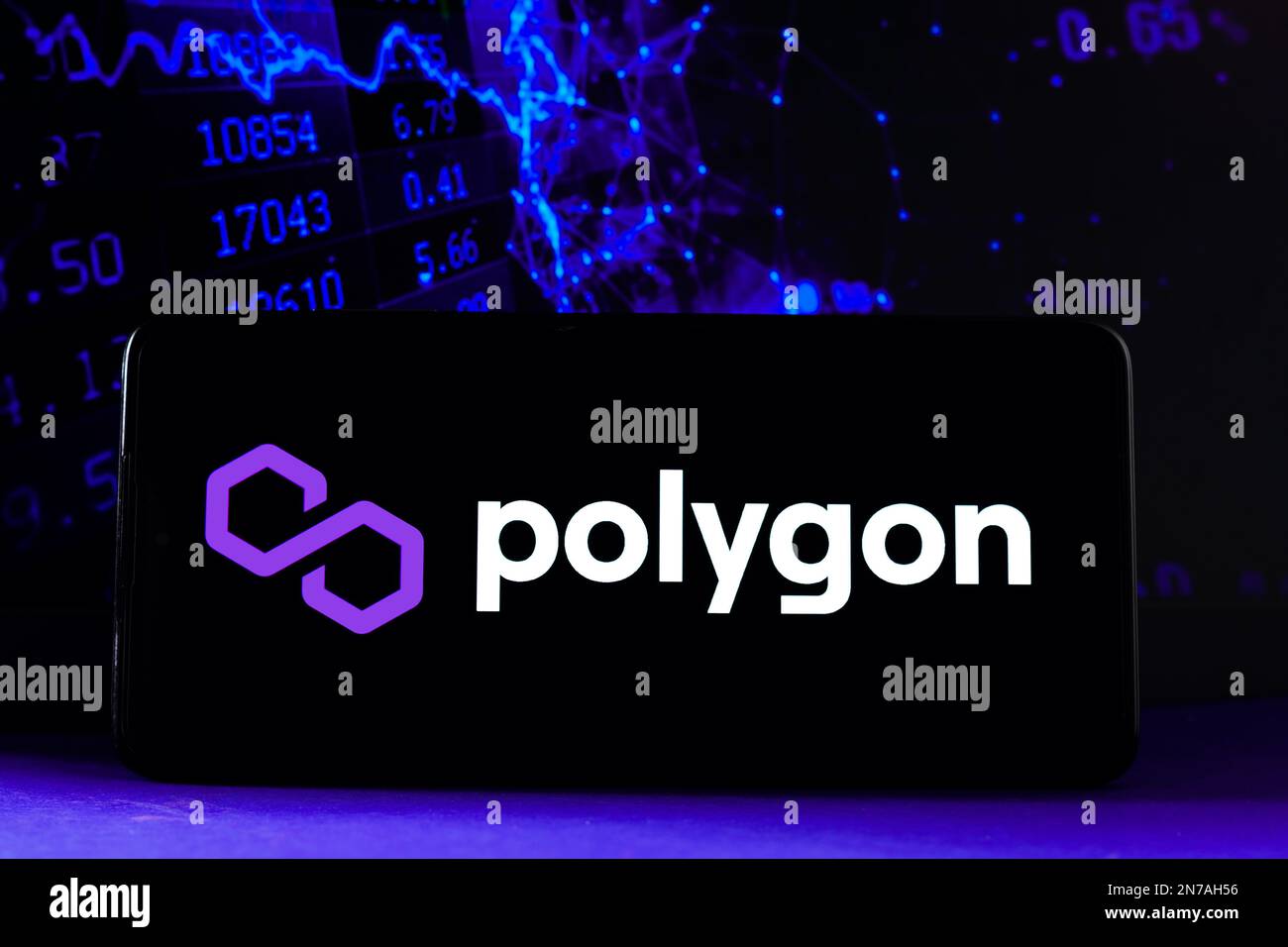 In this photo illustration the Polygon logo seen displayed on a ...