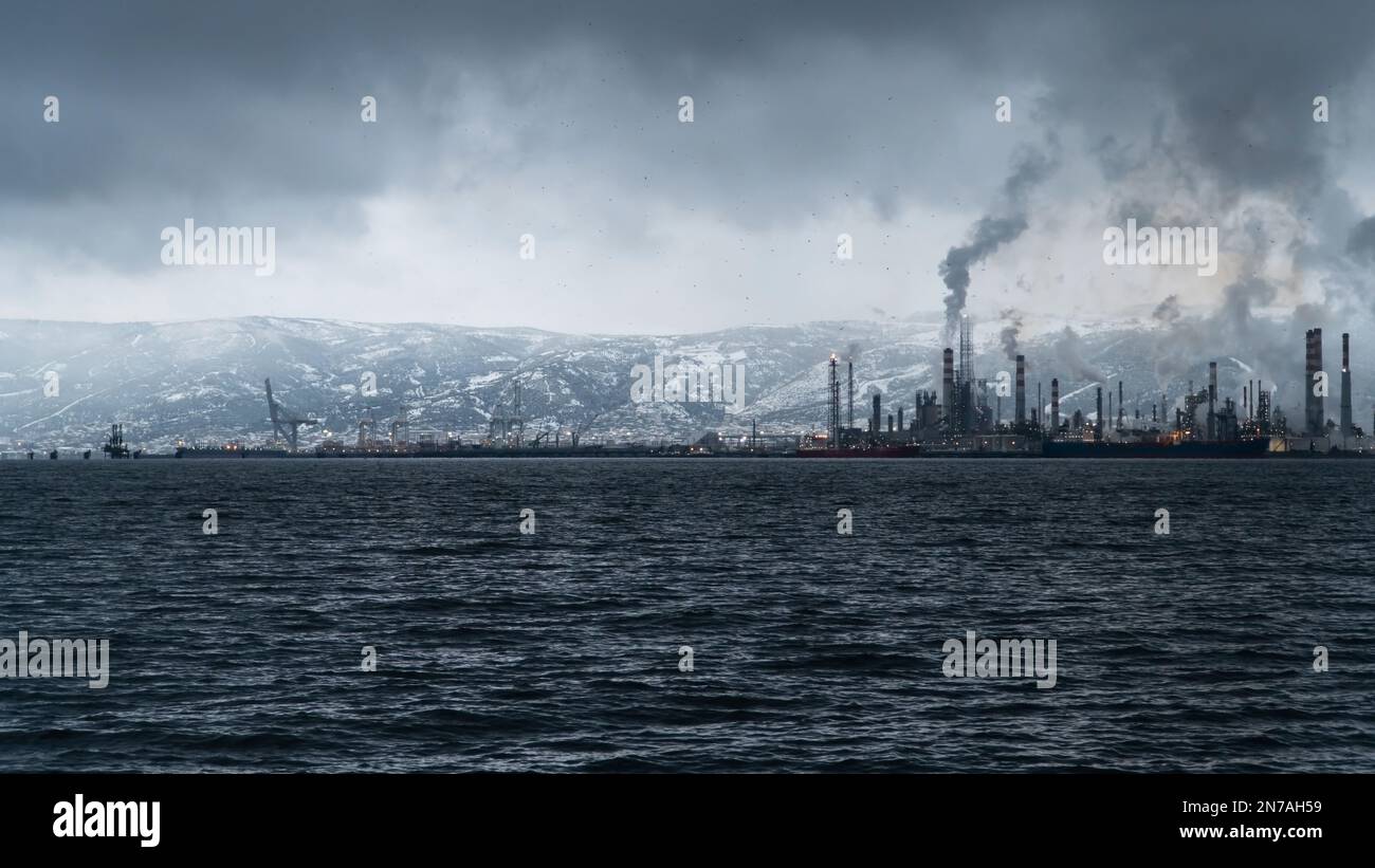 Environmental pollution. Toxic chemical gases releasing to atmosphere ...