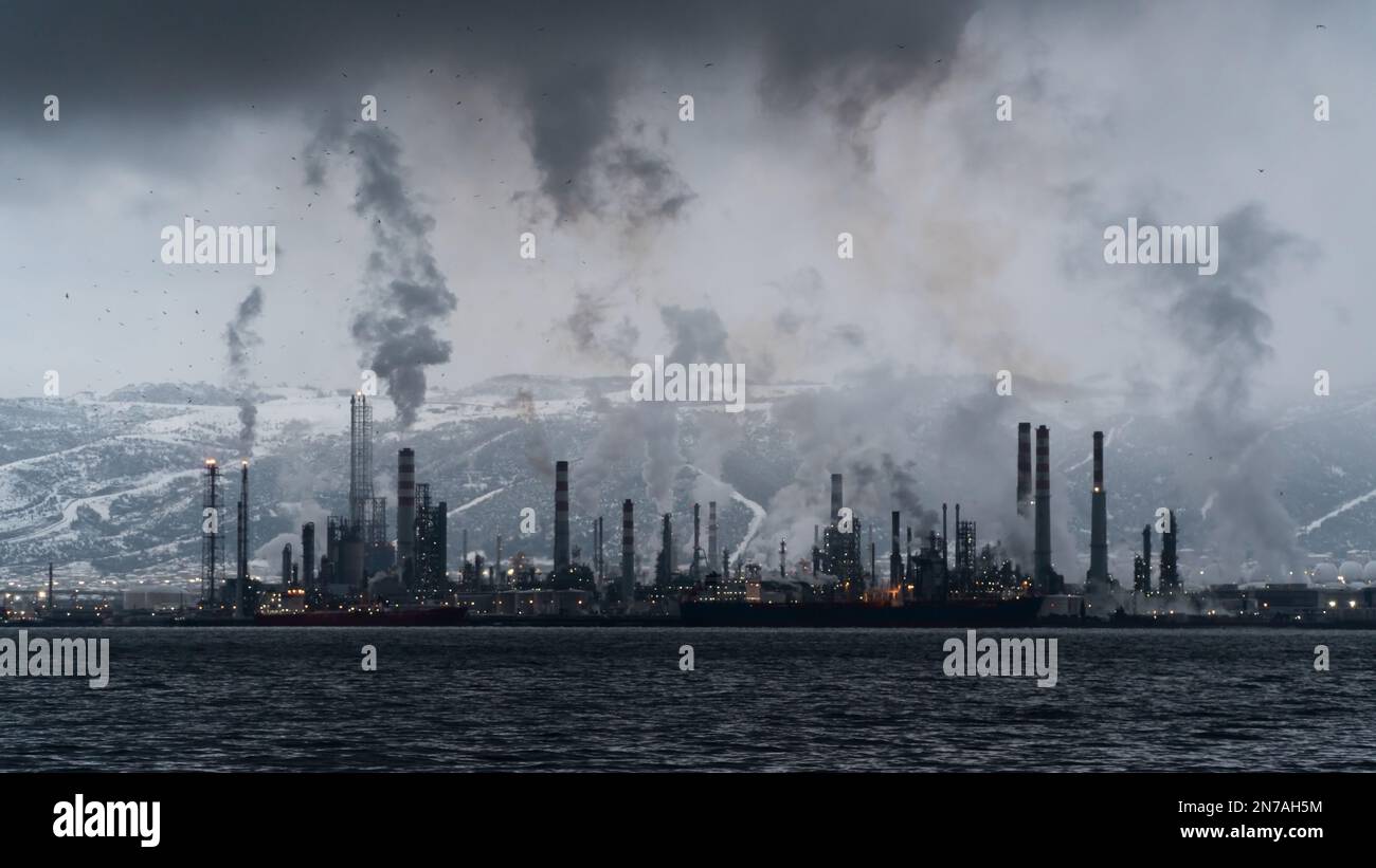 Environmental pollution. Toxic chemical gases releasing to atmosphere ...