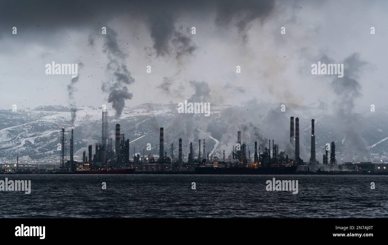 Environmental pollution. Toxic chemical gases releasing to atmosphere ...