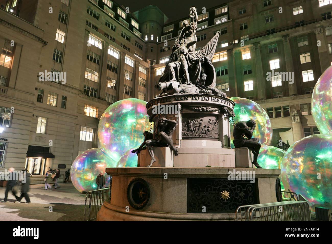 Exchange Flags Square,Liverpool, lit at night Stock Photo - Alamy