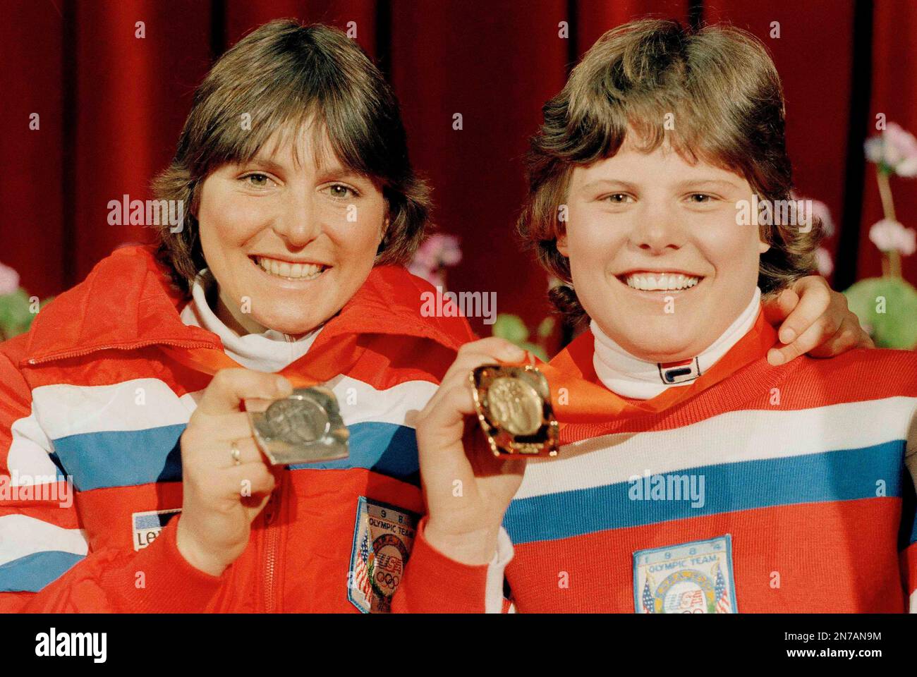 American skiers Christin Cooper, left, of Sun Valley, Idaho and Debbie ...