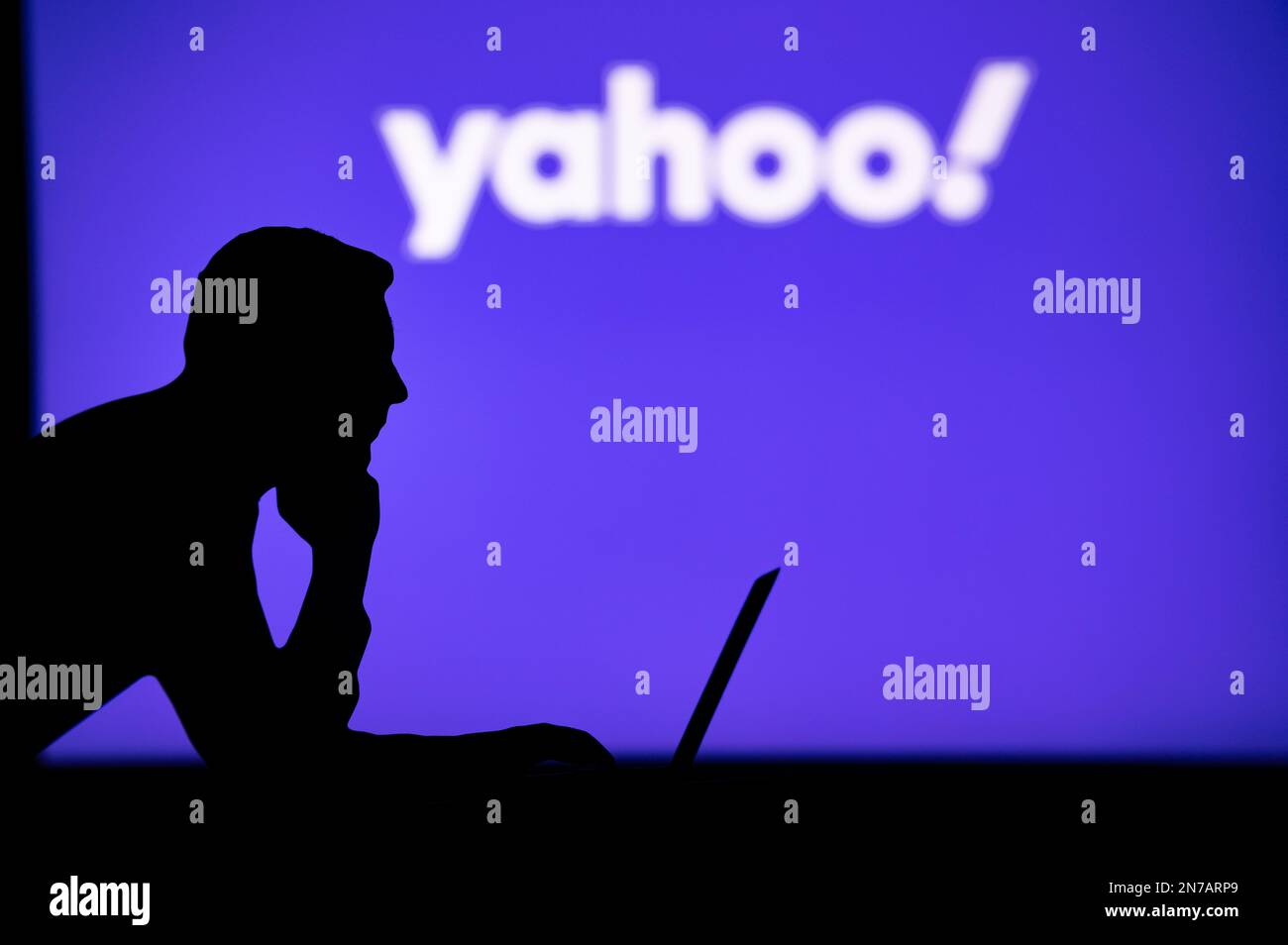 INDIA, NEW DELHI. JANUARY 30, 2023: Yahoo. Unleashing the Power of the Internet: Silhouetted Man ...