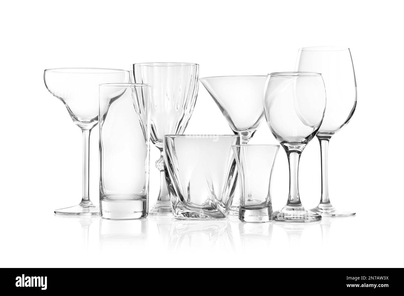 Set of new bar glassware on white background Stock Photo - Alamy