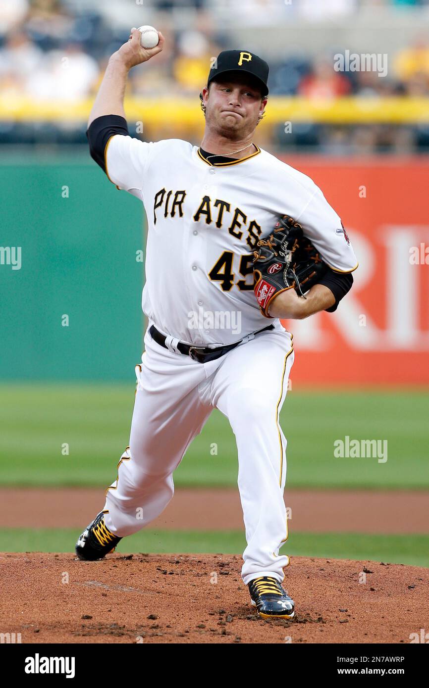 Pittsburgh Pirates starting pitcher Gerrit Cole, pitches in his major ...