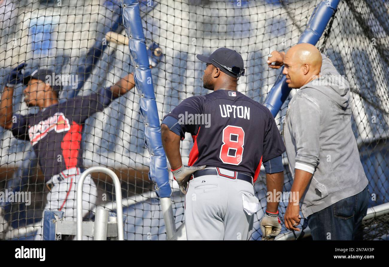 Atlanta Braves' Justin Upton and former Braves' player David Justice ...