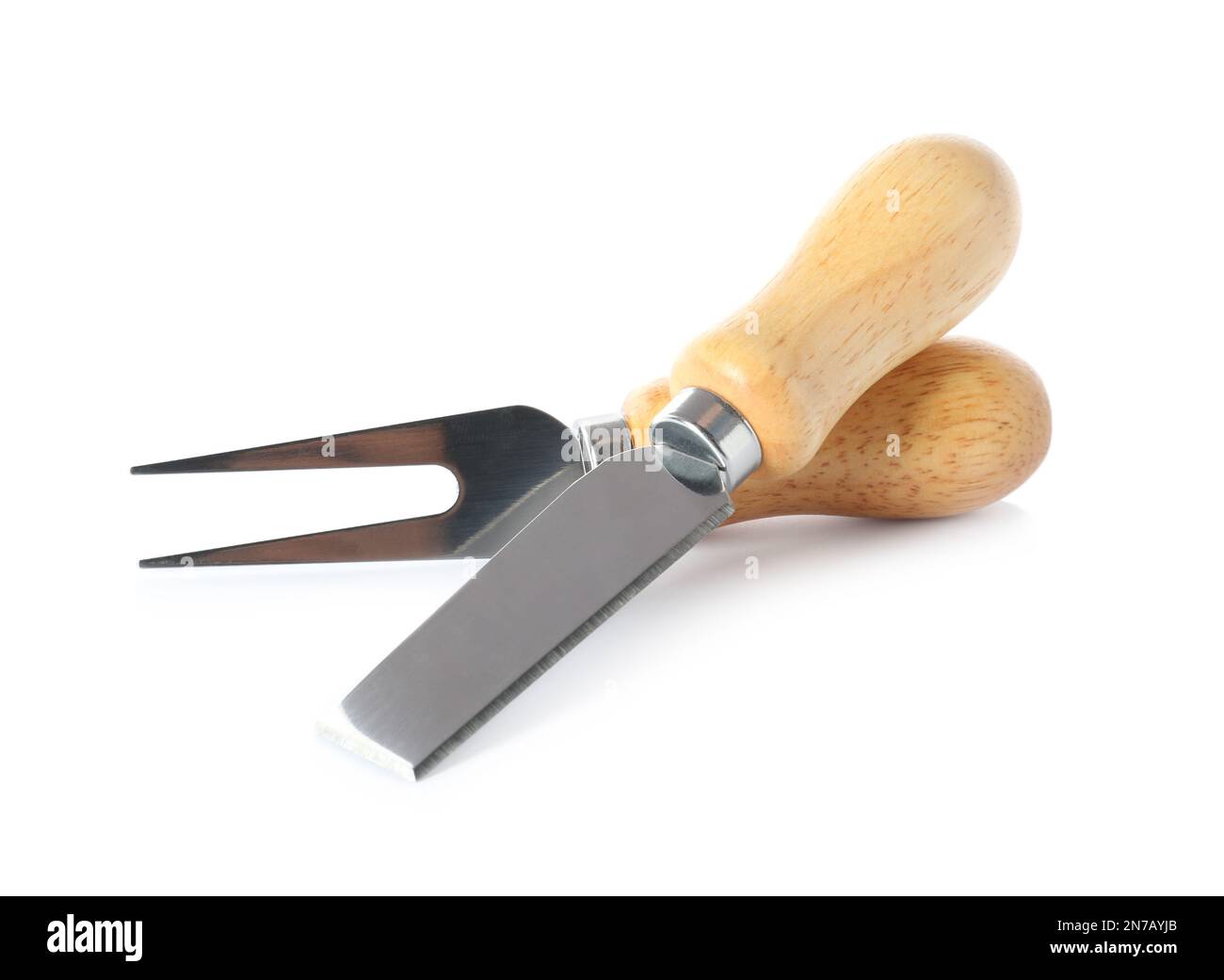 Plane knife and cheese fork on white background Stock Photo - Alamy