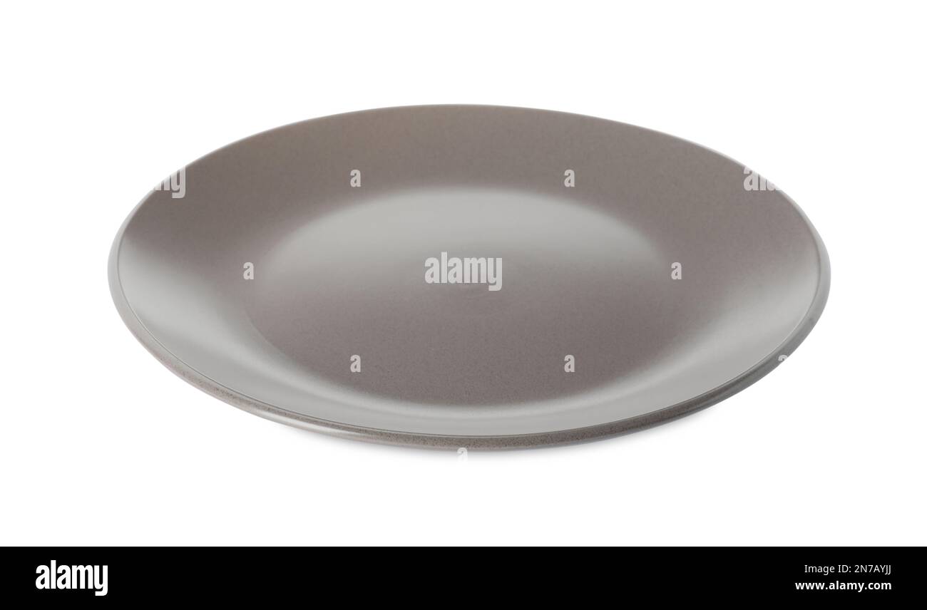 New grey ceramic plate isolated on white Stock Photo - Alamy