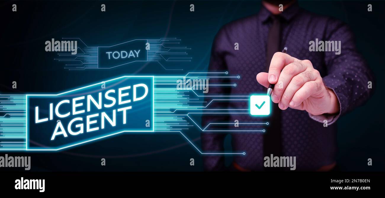 Sign displaying Licensed Agent. Internet Concept Authorized and ...