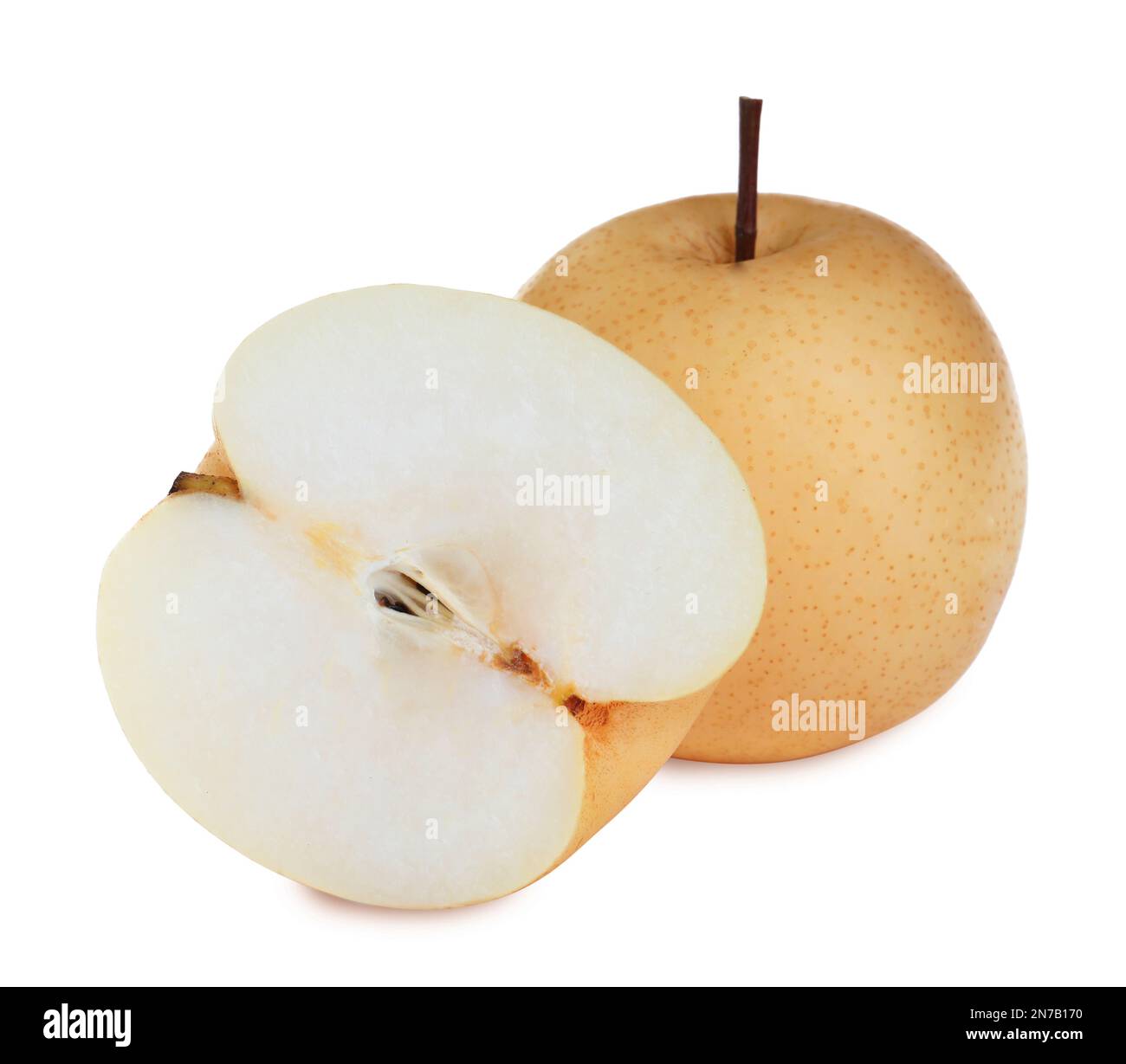 Cut and whole fresh apple pears on white background Stock Photo - Alamy