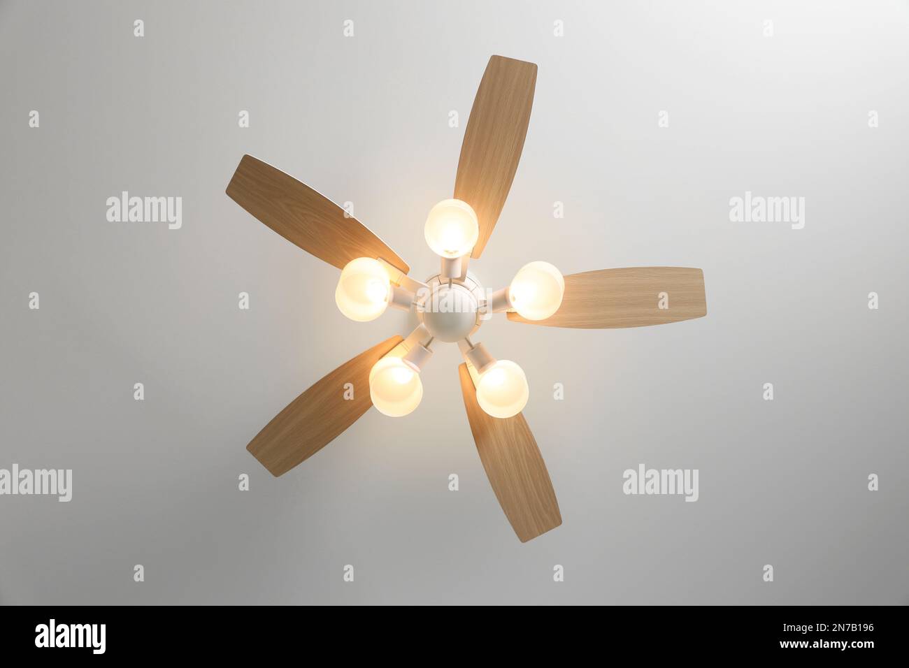 Modern ceiling fan with lamps indoors, bottom view Stock Photo - Alamy