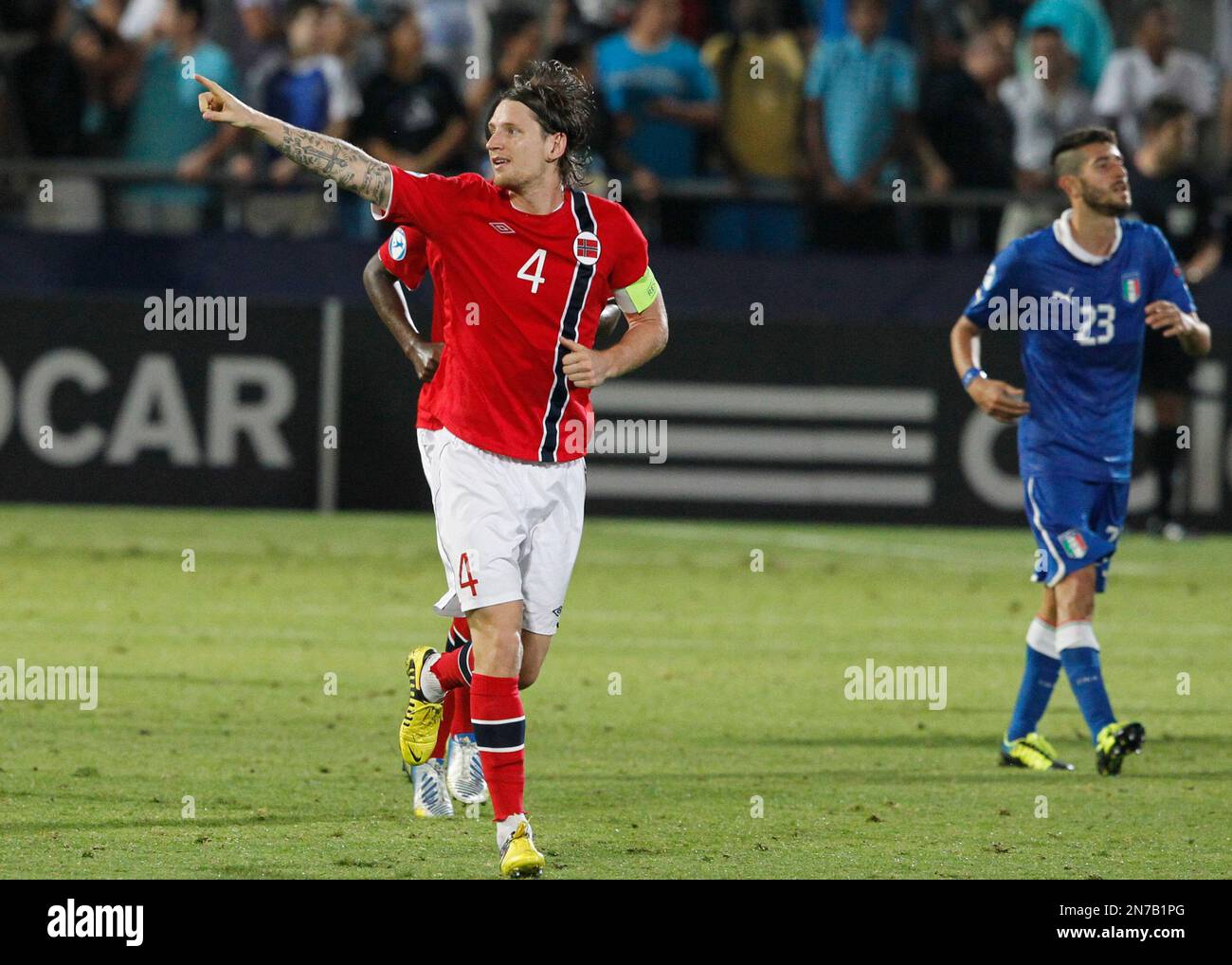 Norway's Stefan Strandberg celebrates after he scored during the ...