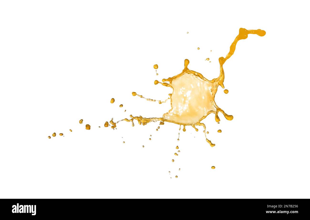 Splash of orange juice on white background Stock Photo - Alamy