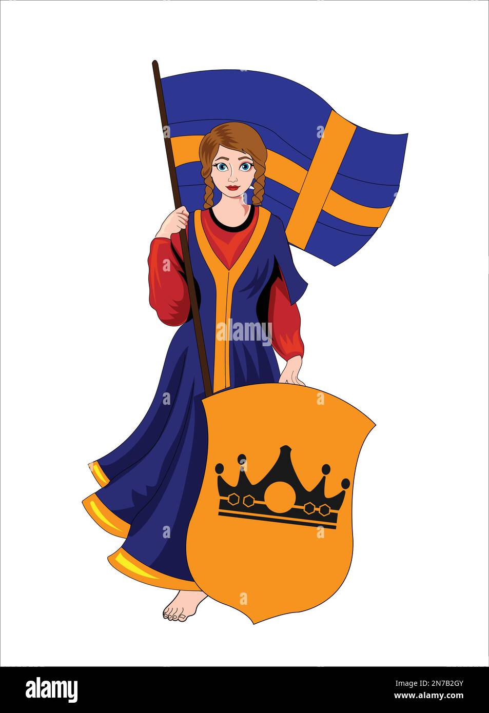 Swedon girl holding flag and shield vector illustration Stock Vector ...