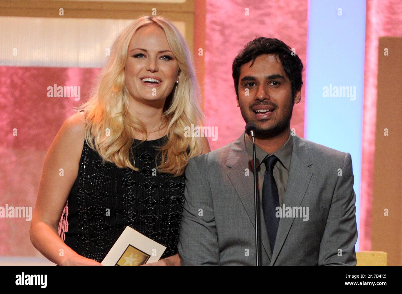 Actors Malin Akerman, left, and Kunal Nayyar are seen onstage at the ...