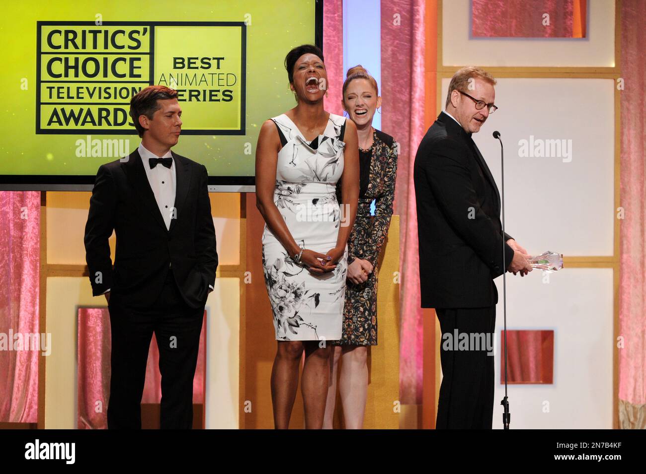 Actors Chris Parnell, Aisha Tyler, Judy Greer, and executive producer ...