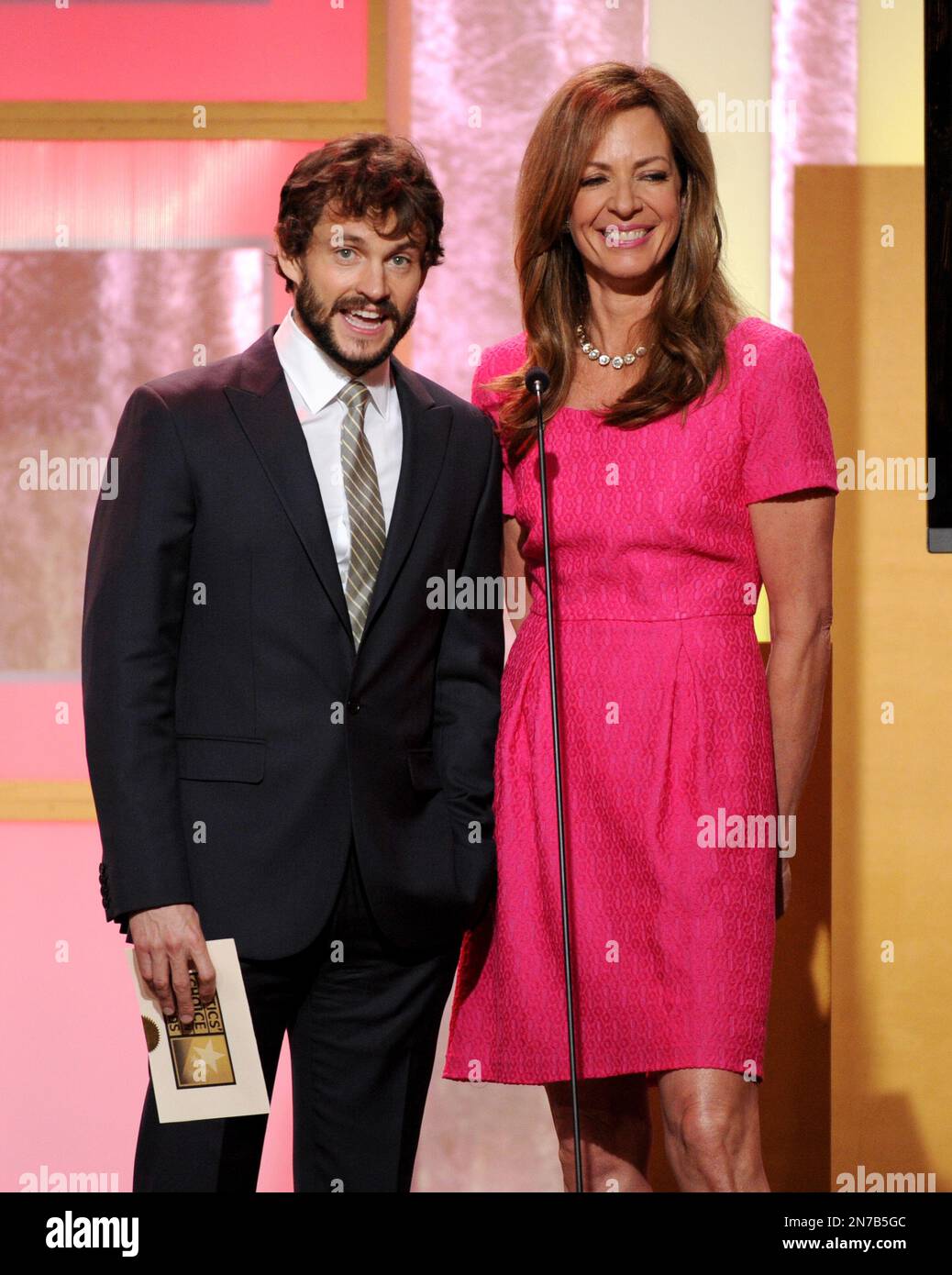 Hugh Dancy, left, and Allison Janney speak on stage at the Critics ...