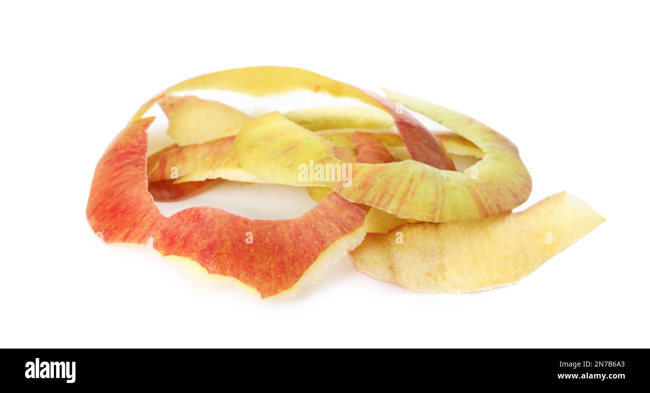 Apple peel on white background. Composting of organic waste Stock Photo ...