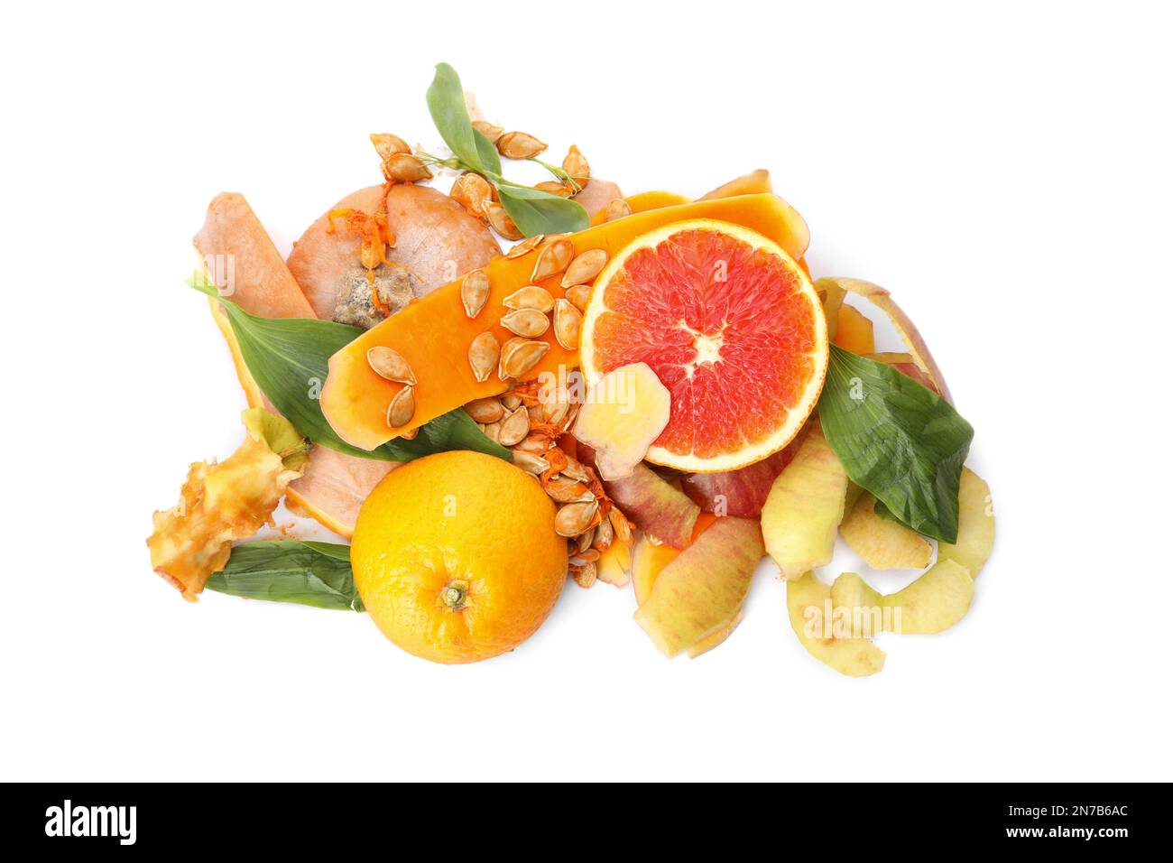 Pile of organic waste for composting on white background, top view ...