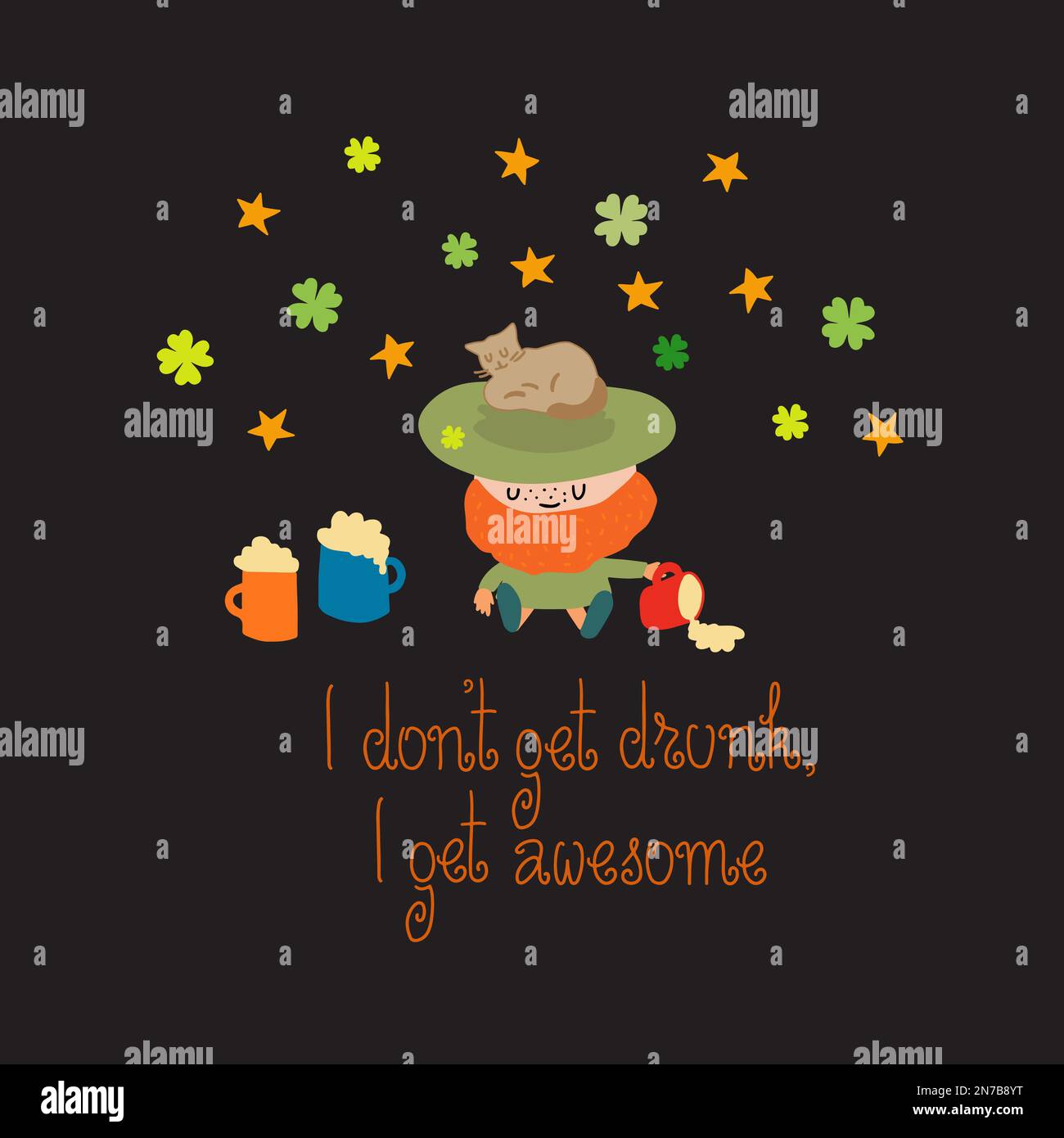 St. Patrick's Day illustration with Leprechaun and handwritten text I ...