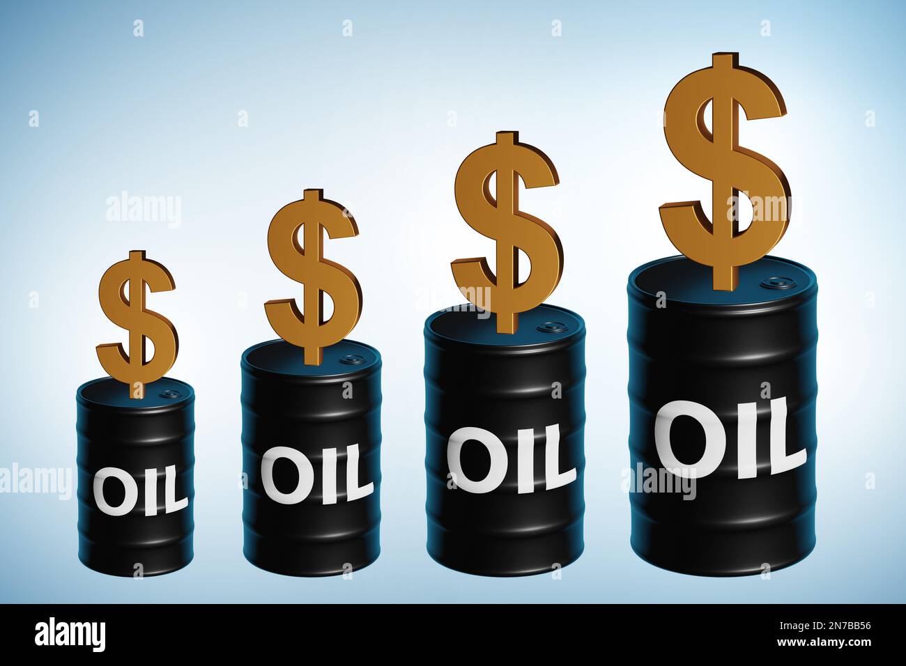 Oil and dollars on the barrels - 3d rendering Stock Photo - Alamy