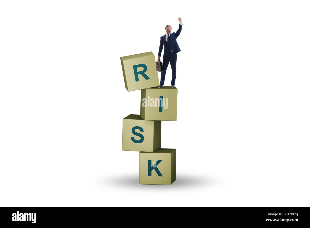 Risk management concept with businessman on the cubes Stock Photo - Alamy