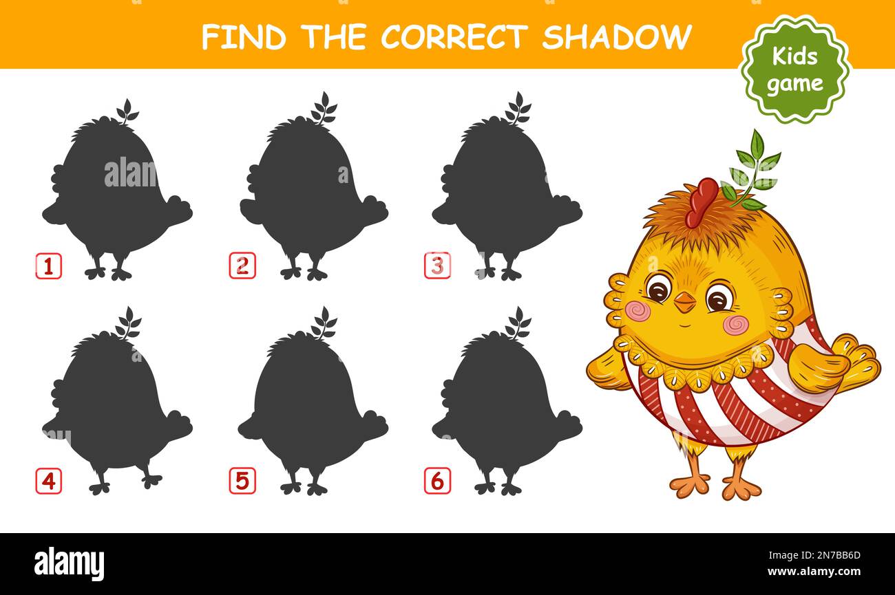Cute chick rooster Easter farm bird find correct shadow silhouette ...