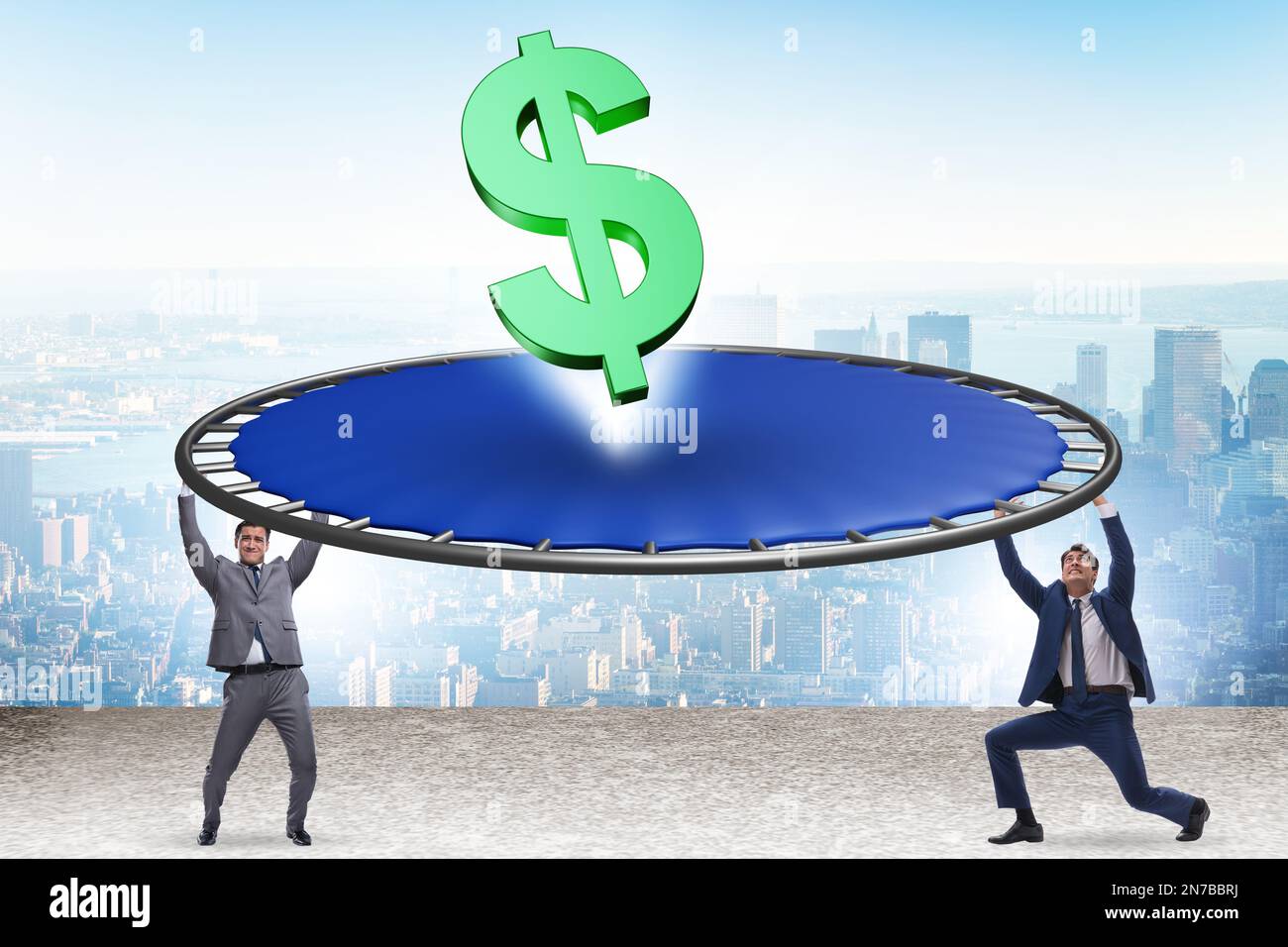 Monetary concept with currency bouncing off trampoline Stock Photo - Alamy