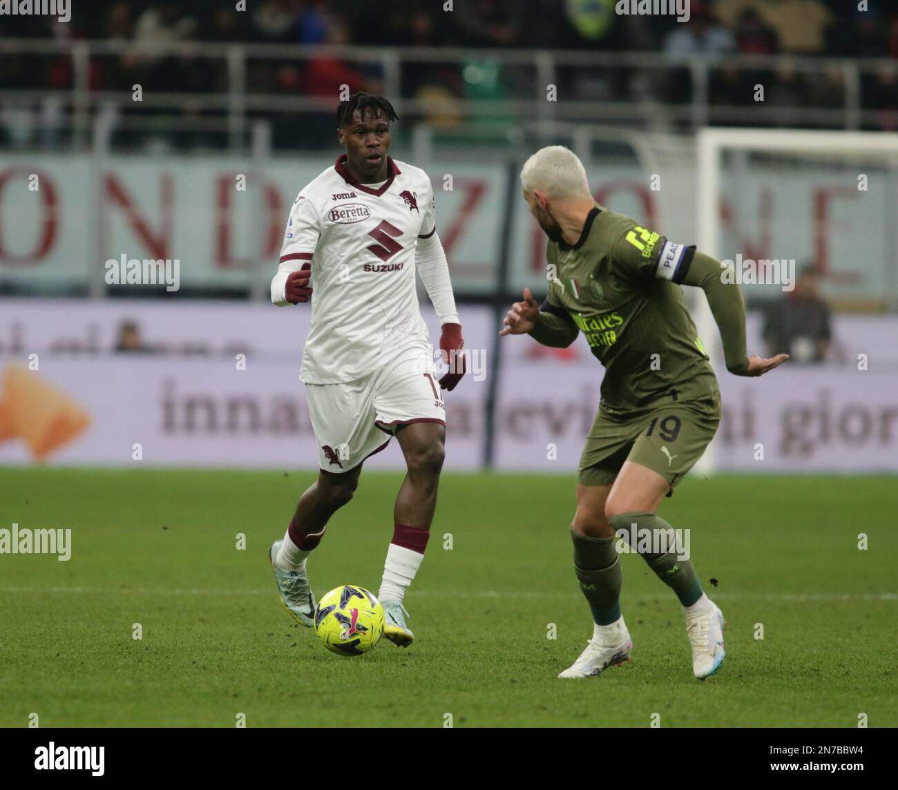 Stephane Singo of Torino FC and Theo Hernandez of AC Milan during the ...