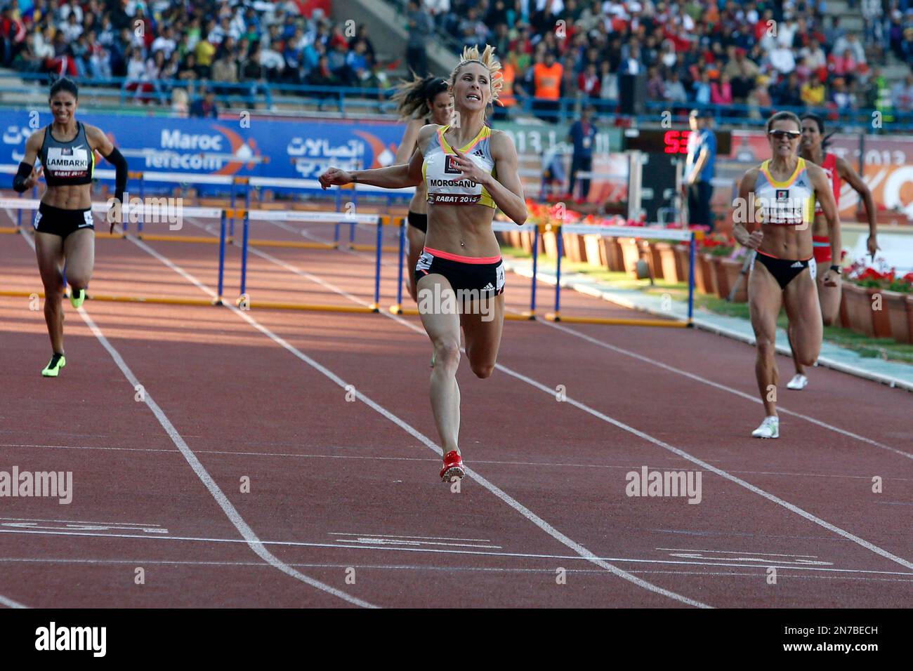 Romania's Angela Morosanu crosses the finish line during the women's ...