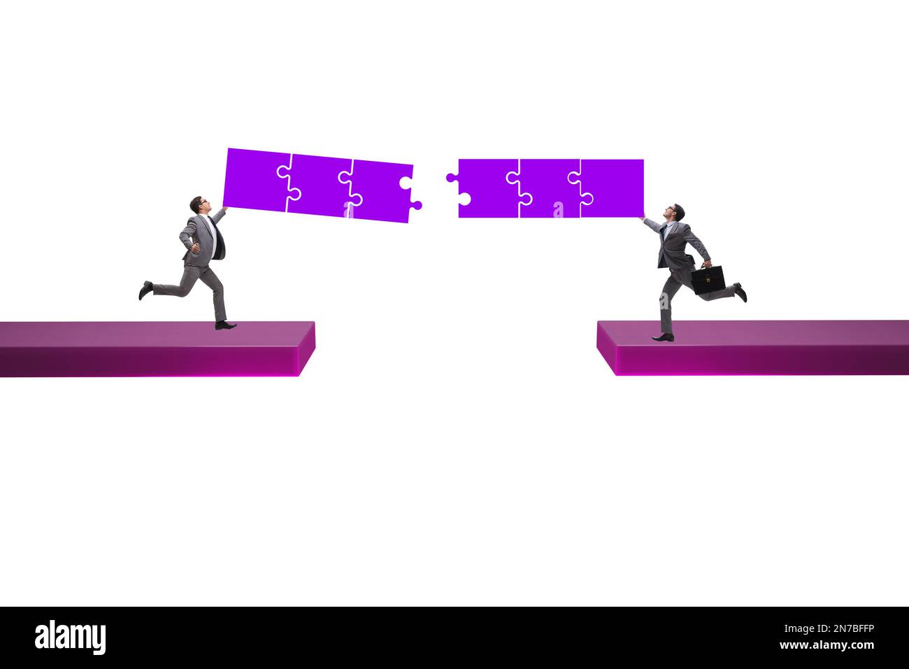 Concept of teamwork with the bridge being built Stock Photo - Alamy