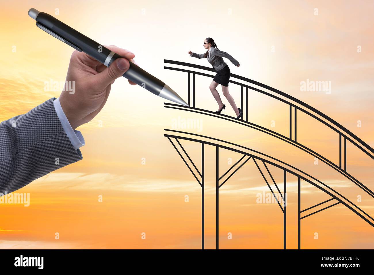 Hand drawing bridge in the business concept Stock Photo - Alamy