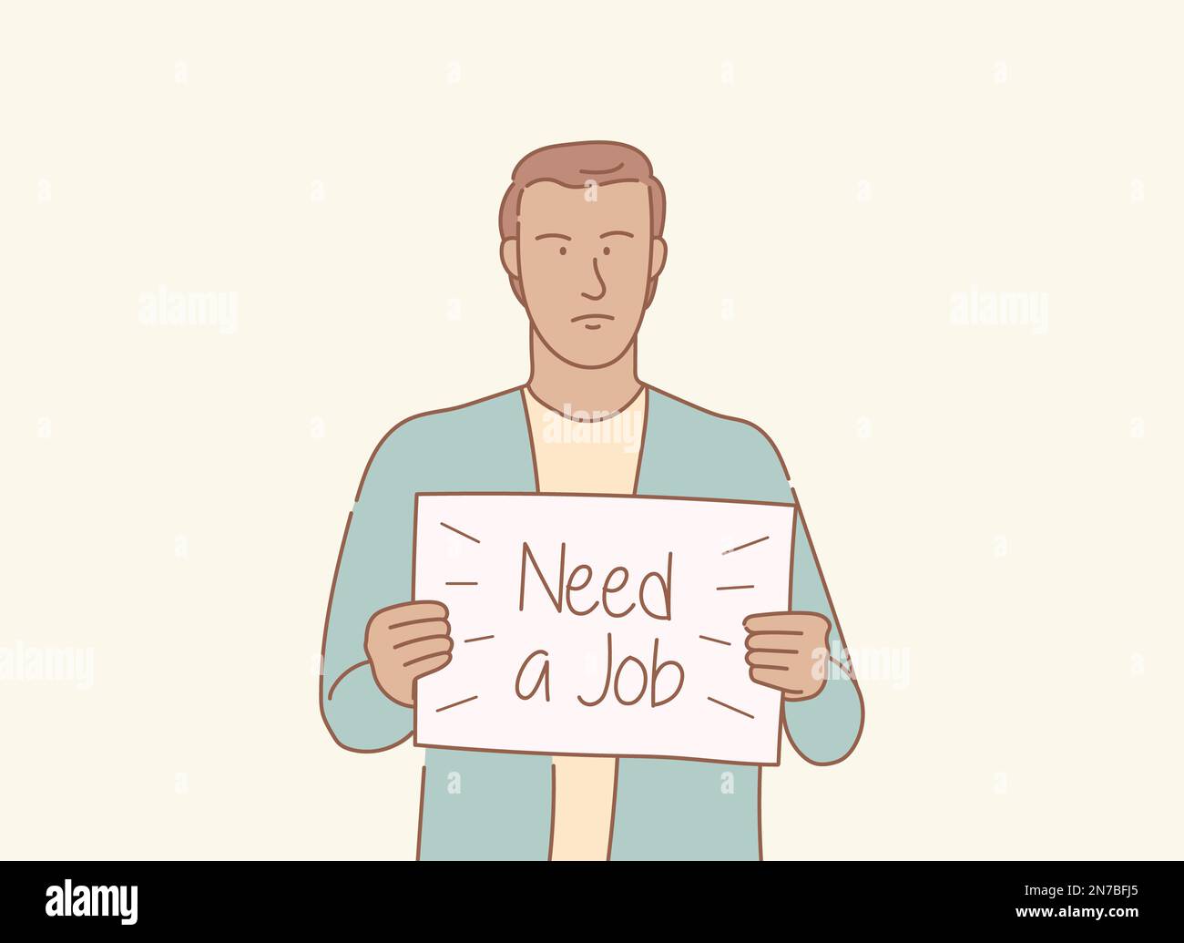 man people need job with paper signboard with outline or line and clean ...