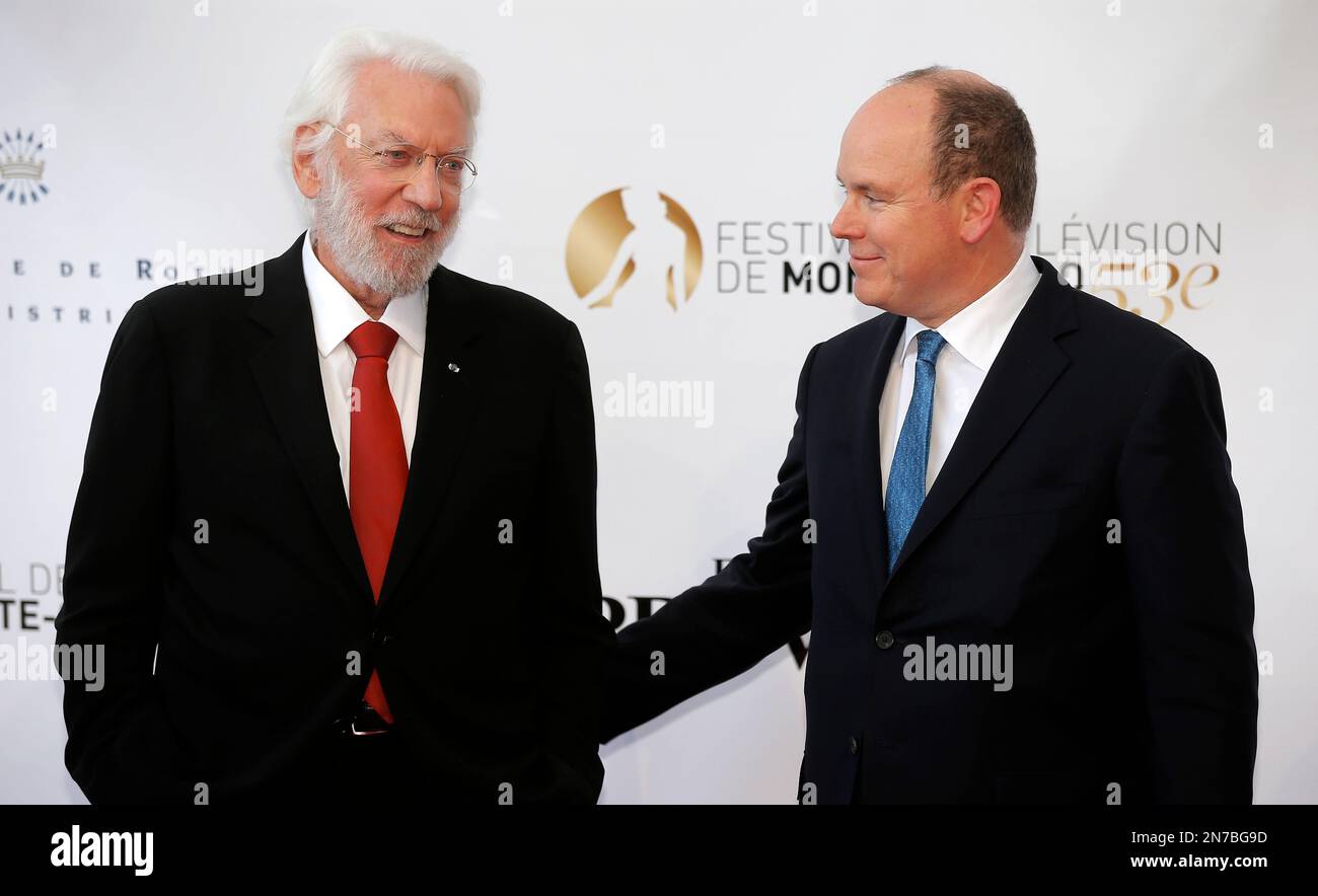 Actor Donald Sutherland, left, poses with Prince Albert II of Moanco ...